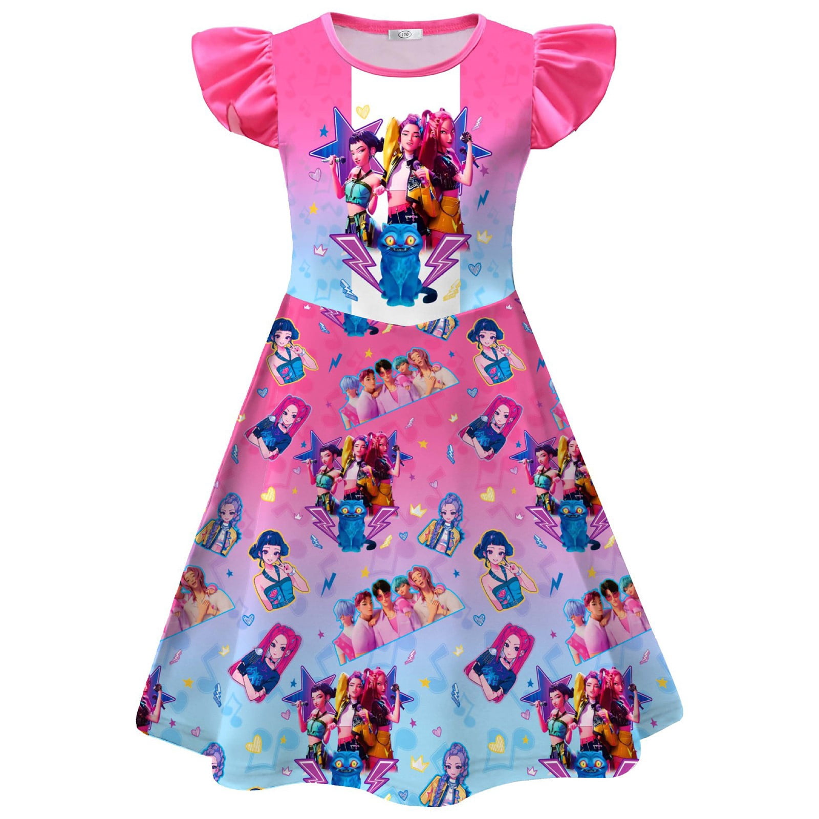 Kpop Demon Hunters Dress Gi`rls Casual Dress Printed Ruffled Waist ...