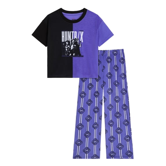 Kpop Demon Hunters Girls Short Sleeve Sleep Top and Pants Pajama Set, 2 ...