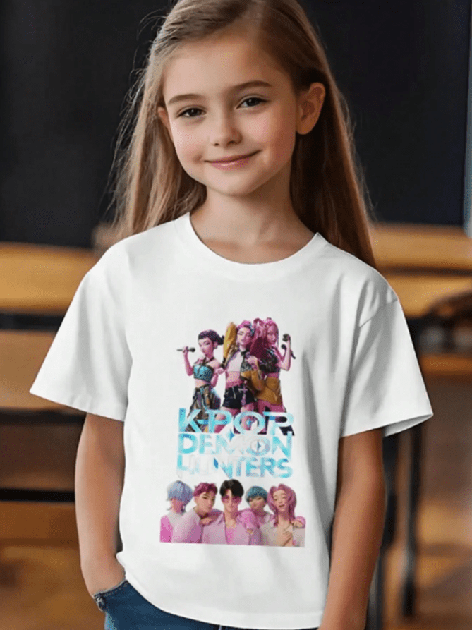 Kpop Demon Hunters Graphic T-Shirt - Black Short Sleeve Tee With ...