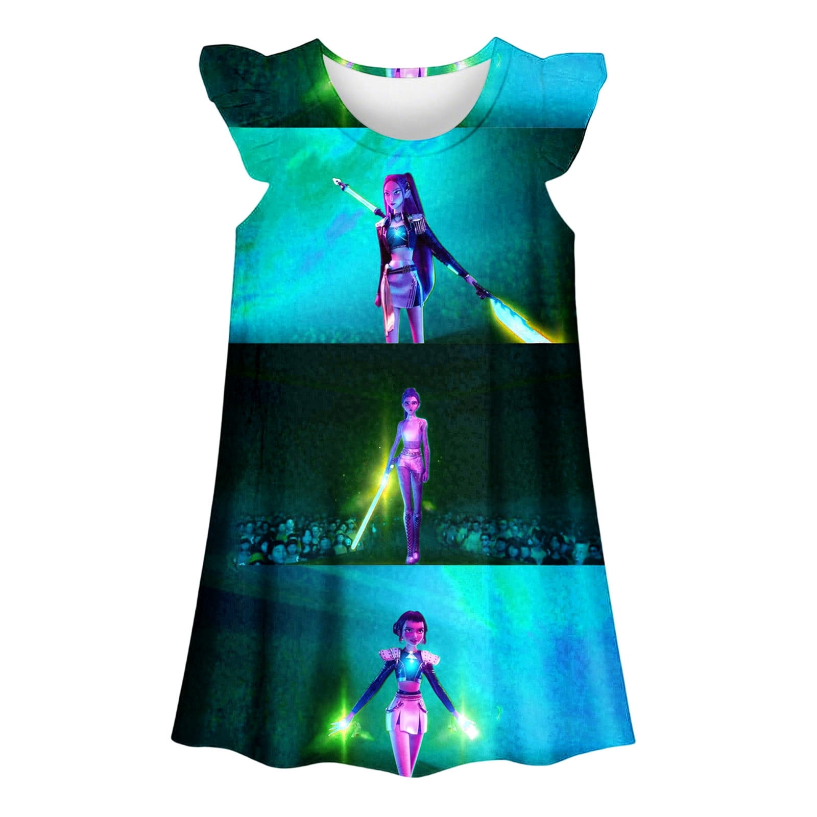 Kpop Demon Hunters Huntrix Gi`rls Casual Dresses Short Sleeve Witch ...