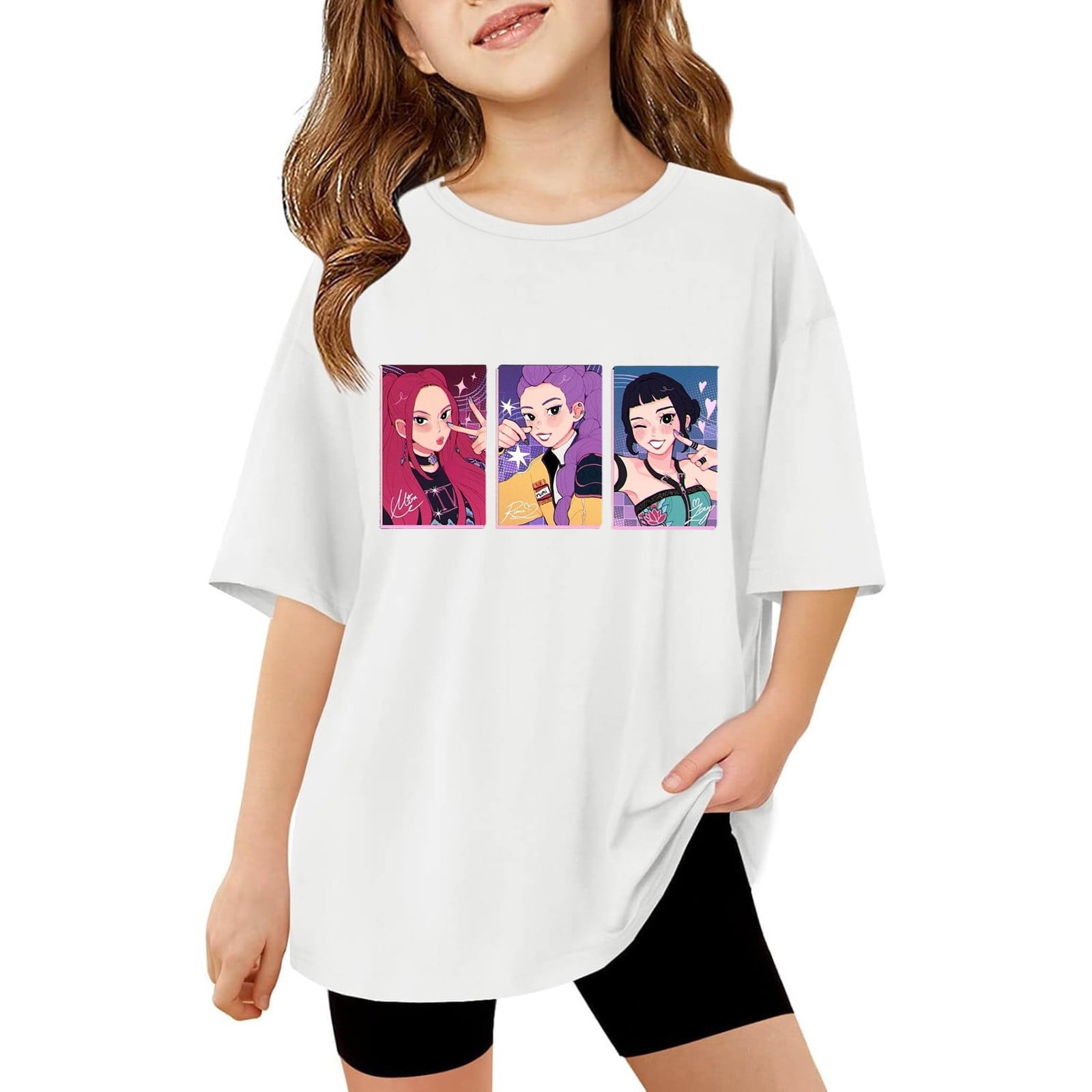 Kpop Demon Hunters Huntrix T-Shirt Gi`rls Short Sleeve Casual Blouse ...