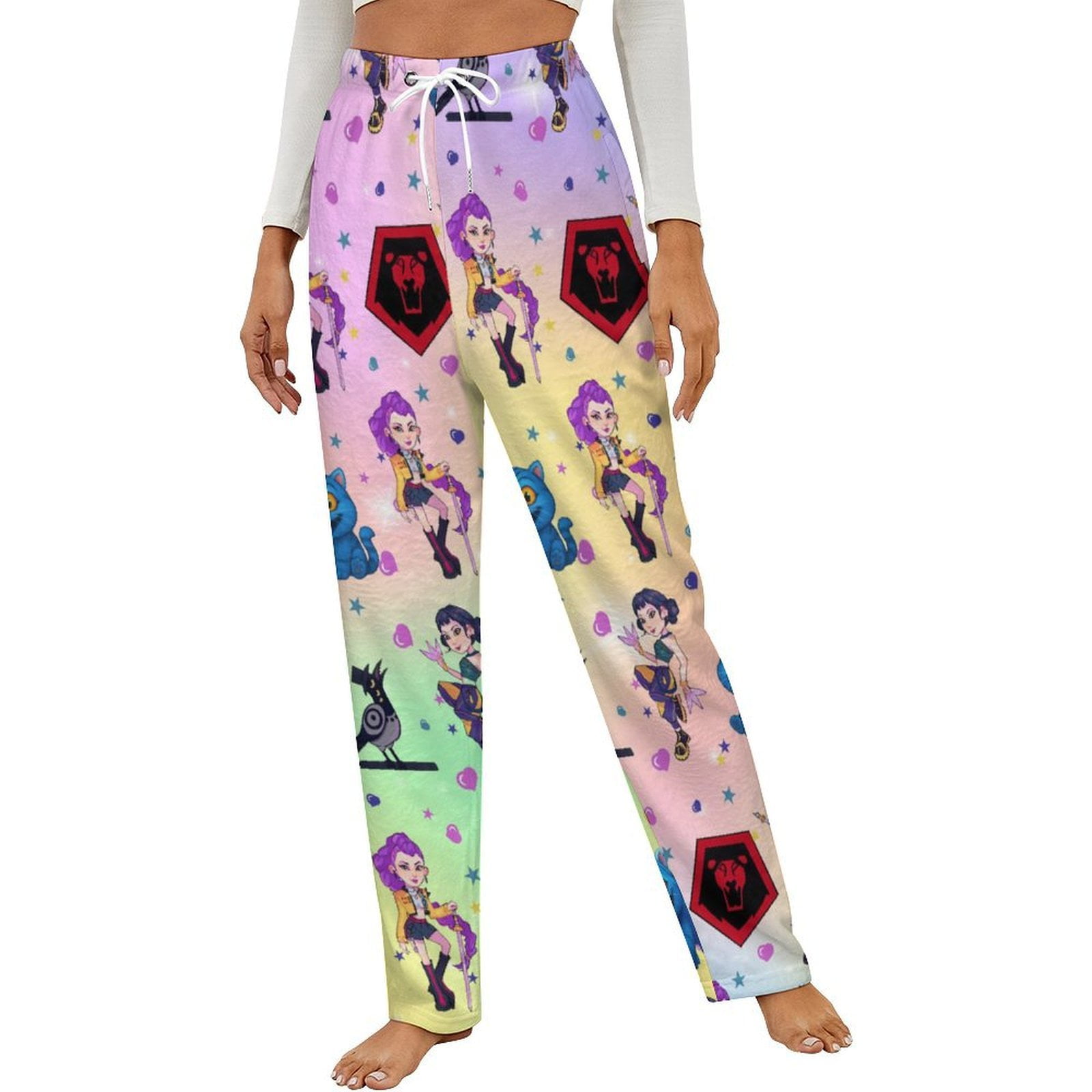 Kpop Demon Hunters Pajama Pants for Women Elastic Waist Relaxed Fit Comfy Hallowen Long Pj Pants ...