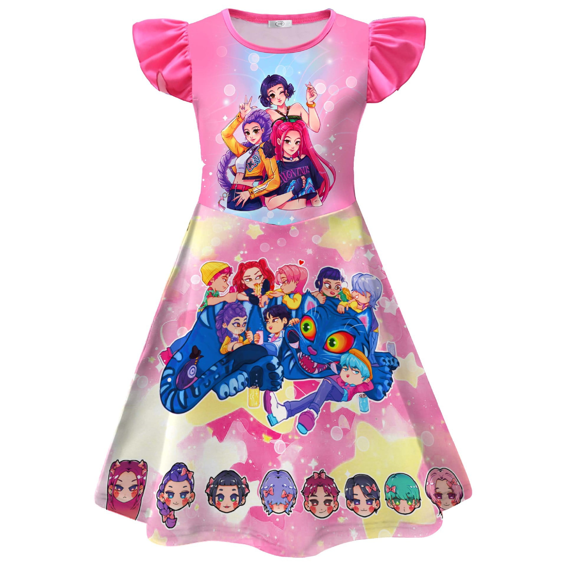 Kpop Demon Hunters Ruffle Sleeve Dress Kpop Demon Hunters Cartoon Characters Halloween Daily ...