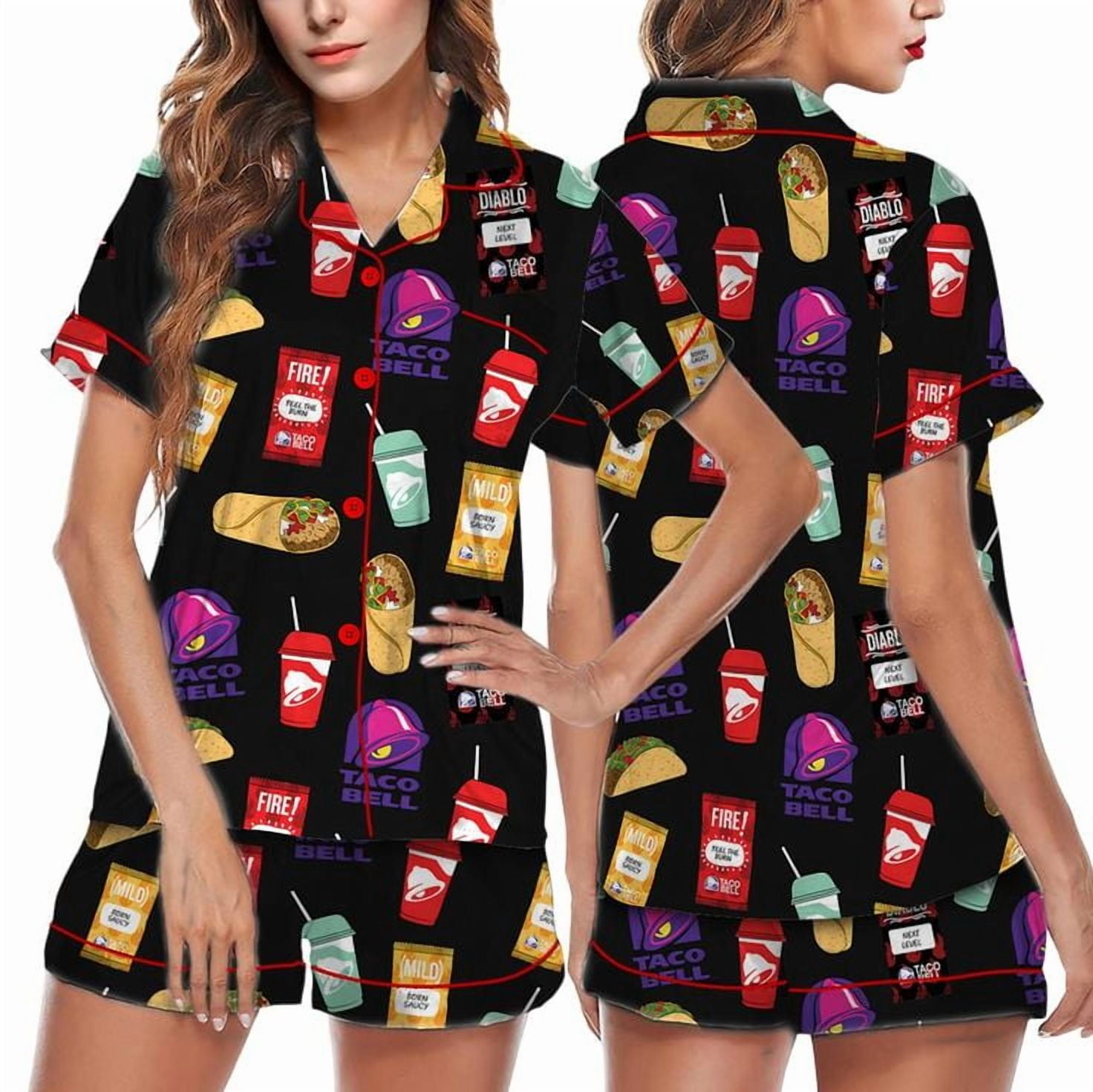Taco Food Satin Pajamas Set, Print Silky Pajama Set For Women - Walmart ...