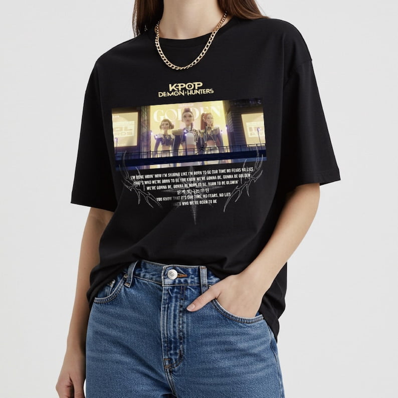 Kpop Demon Hunters Shirt - Golden Lyric Tee, Huntrix Tee , Kpop Idol ...