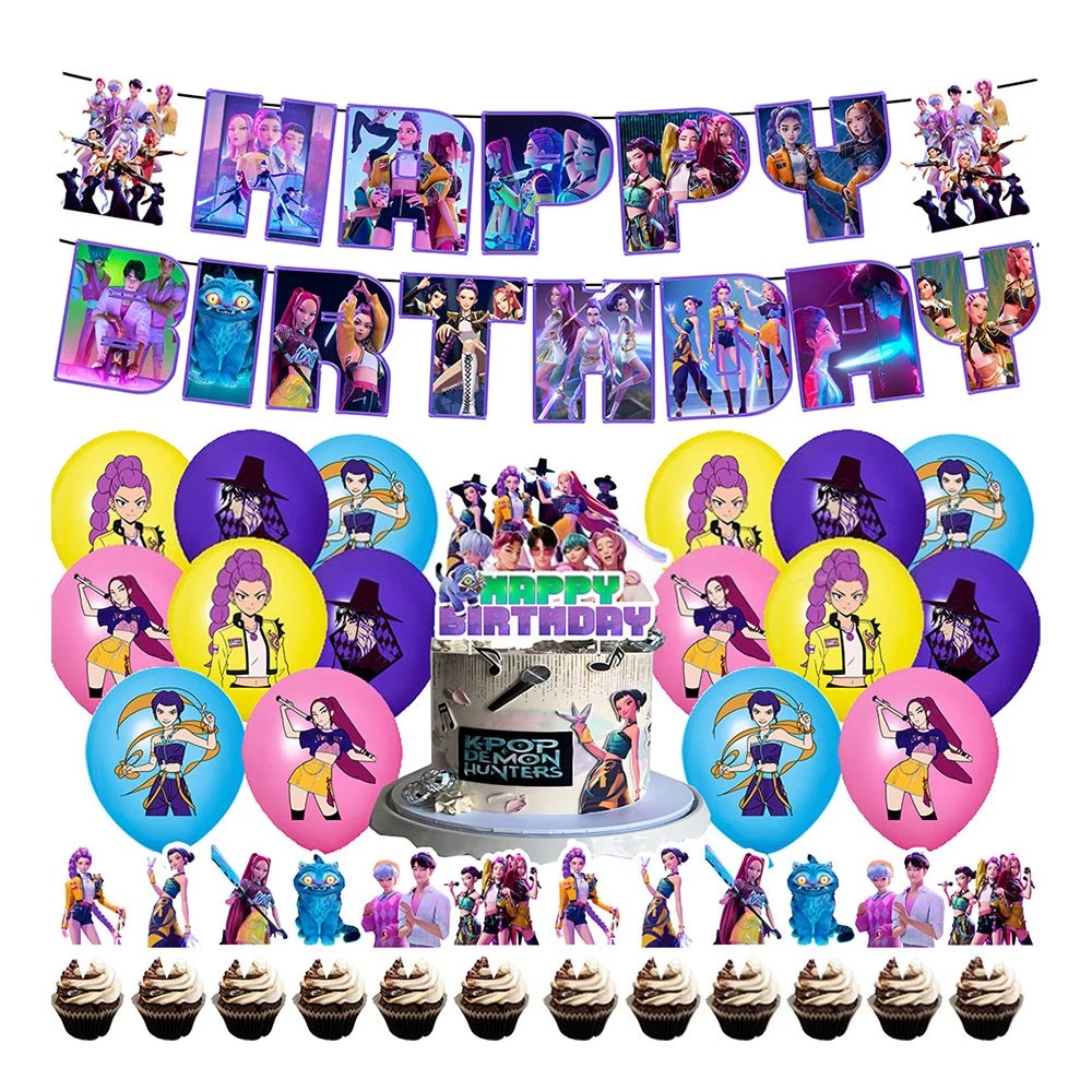 Kpop Hunters Birthday Party Supplies Set Balloons Cake Toppers Banner ...