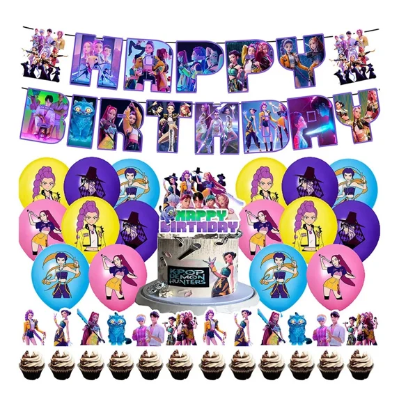 Kpop Hunters Birthday Party Supplies Set Balloons Cake Toppers Banner ...