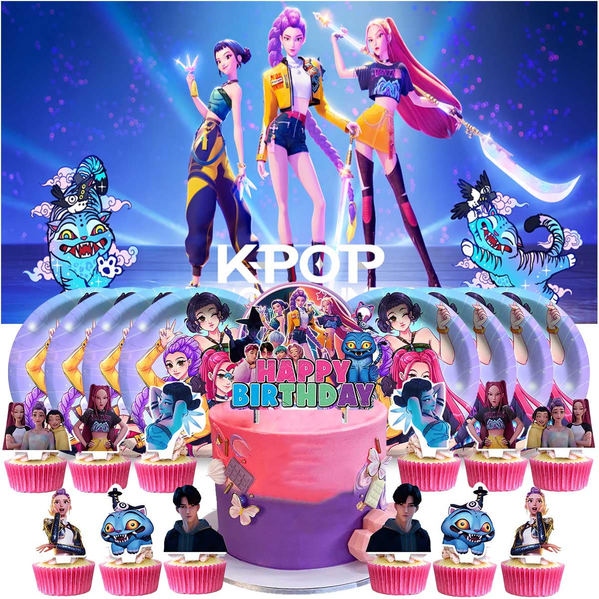 Kpop Korean Idol Demon Hunters Party Supplies Decor Movie Backdrop ...