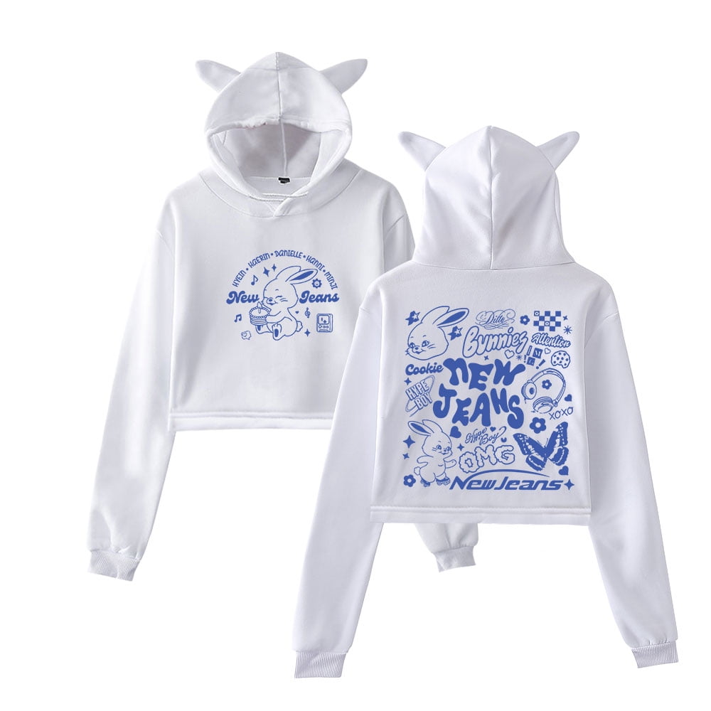Kpop New Jeans NJWMX Logo Merch Pullover Female Cat Ears Hoodie Long ...