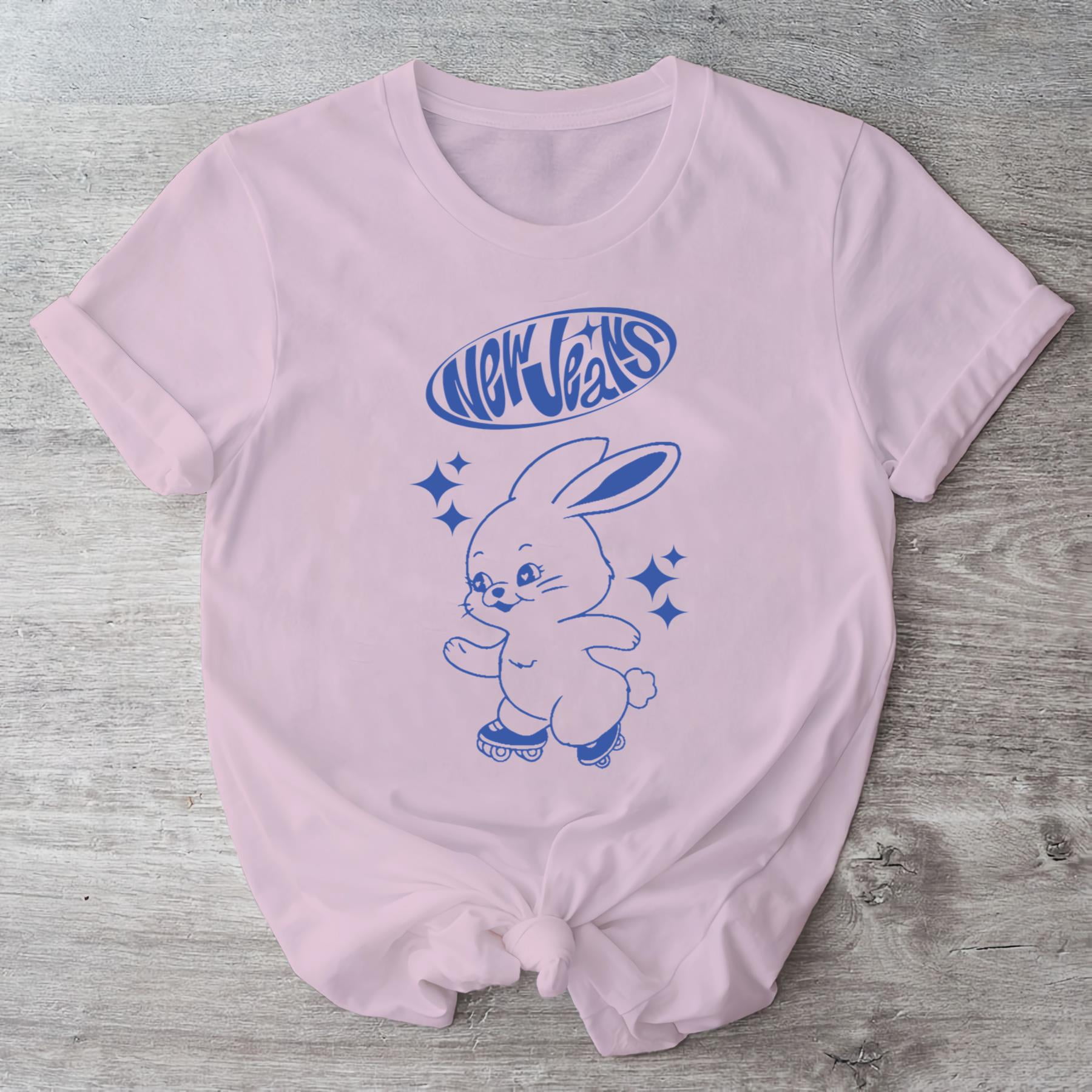 Kpop Style Graphic Tee, Cute Bunny Design Shirt, Kawaii Korean Fan ...