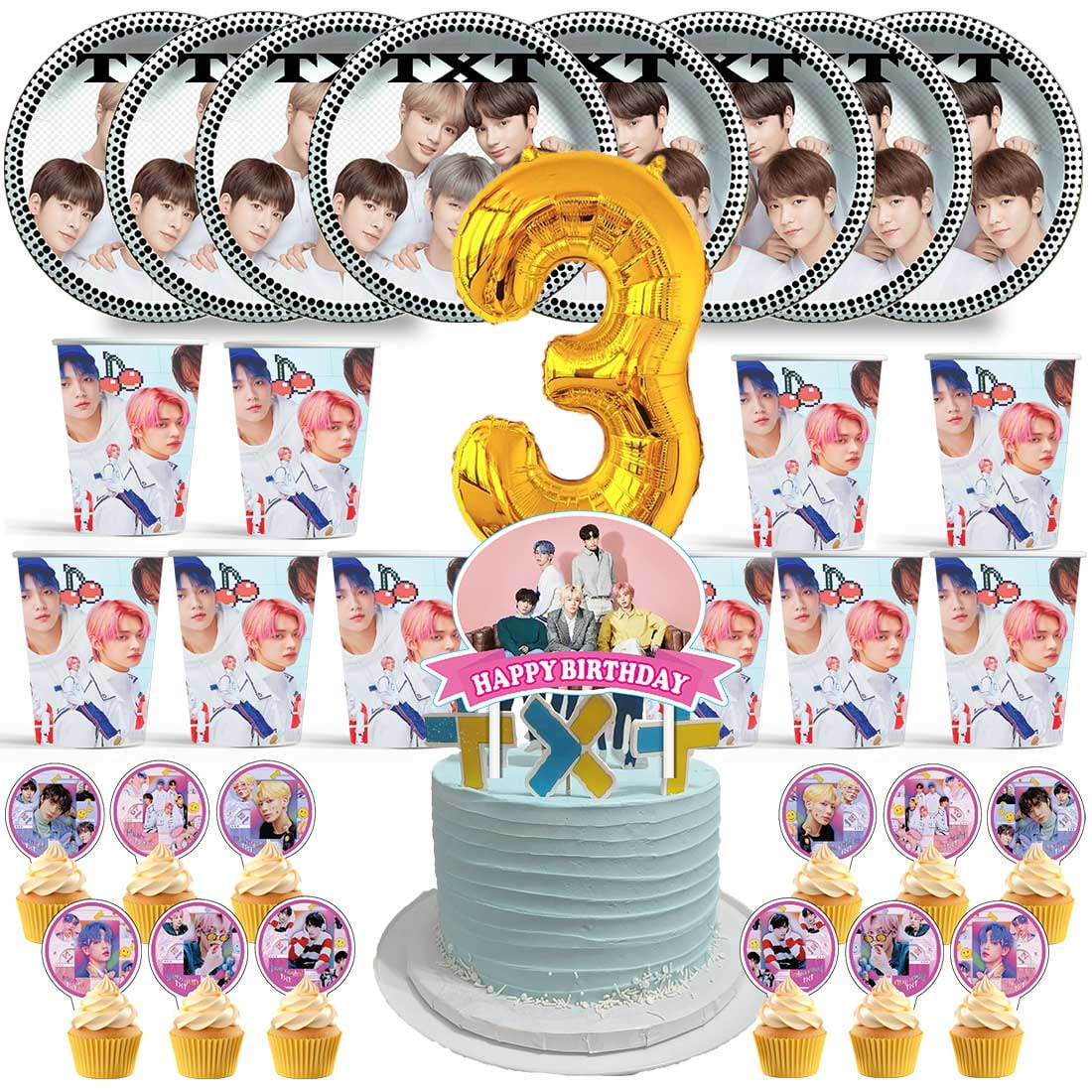 Kpop TXT Birthday 3rd Cups Party Supplies Plates Fans Decorations Cake ...