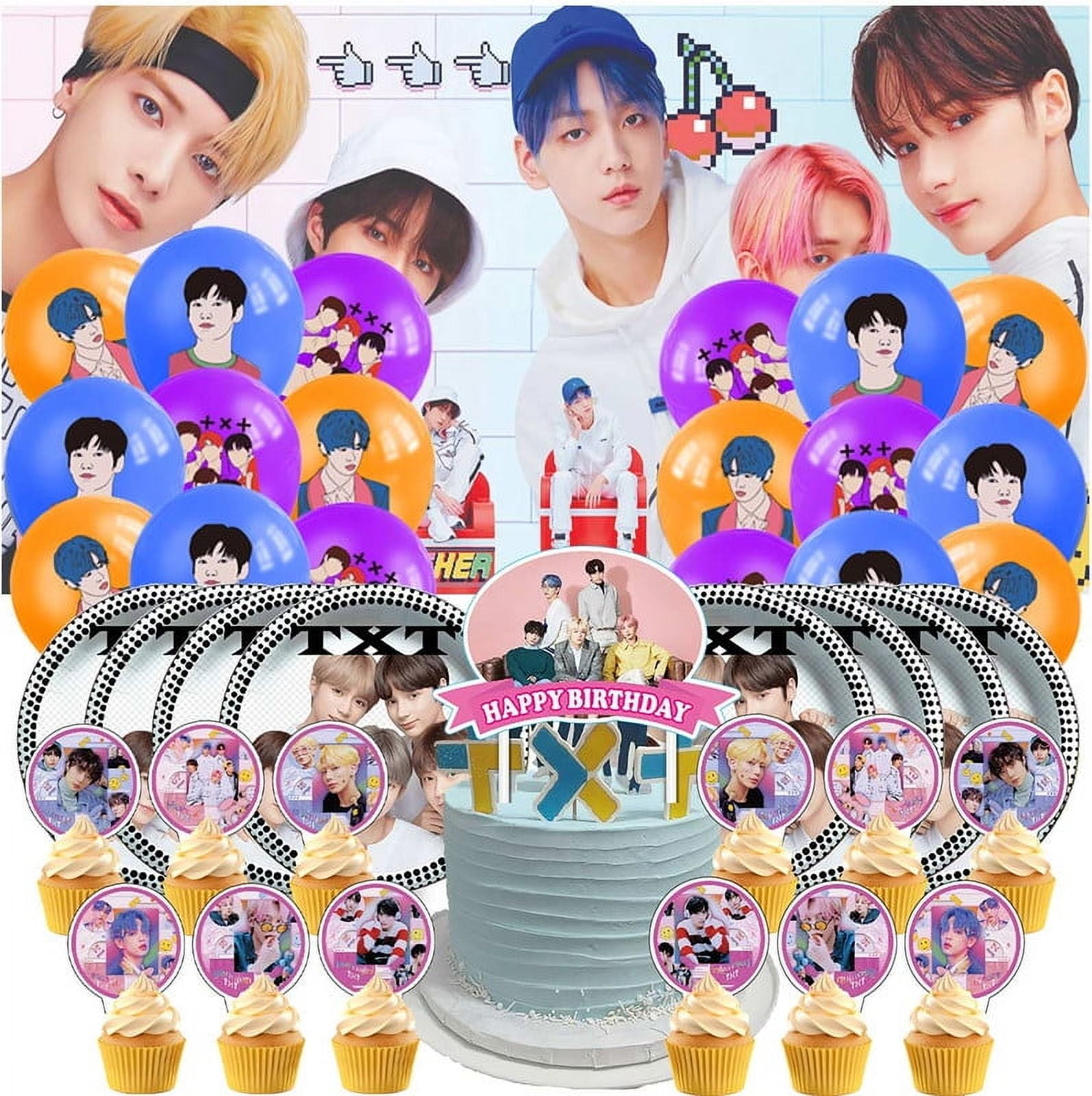Kpop TXT Birthday Party Supplies Balloons Plates Decoration Cake Topper ...