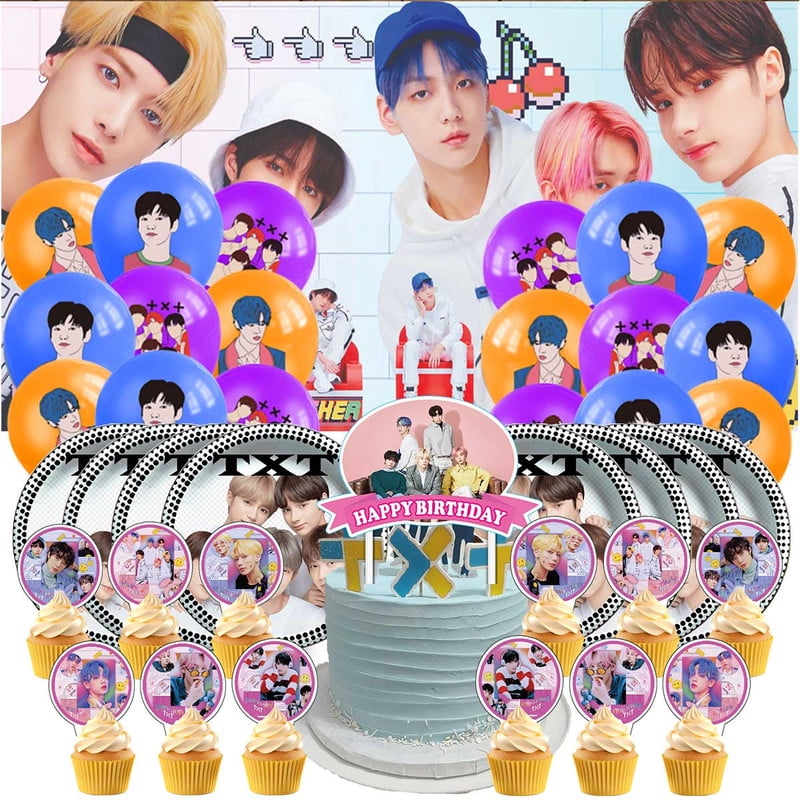 Kpop TXT Birthday Party Supplies Balloons Plates Decoration Cake Topper ...