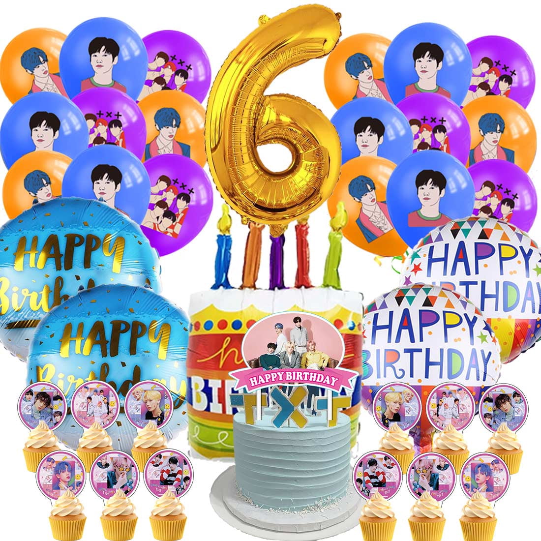 Kpop TXT Party Supplies 6th Decor Kit Balloons Birthday Cake Topper ...