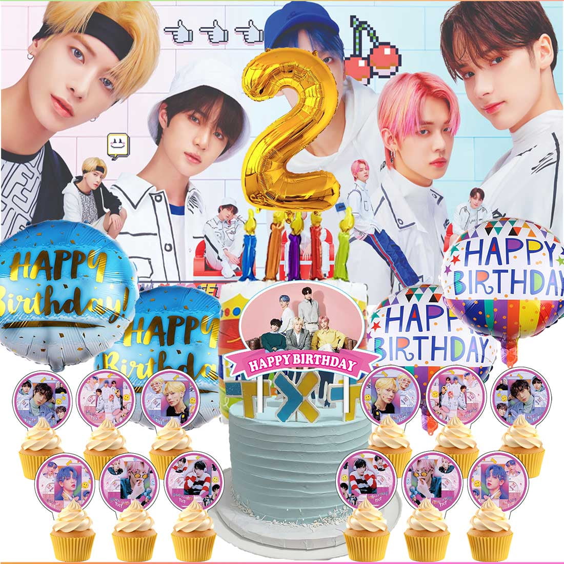 Kpop TXT Party Supplies Decor 2nd Kit Balloons Birthday Cake Topper ...