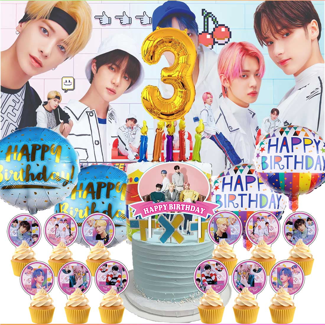 Kpop TXT Party Supplies Decor 3rd Kit Balloons Birthday Cake Topper ...