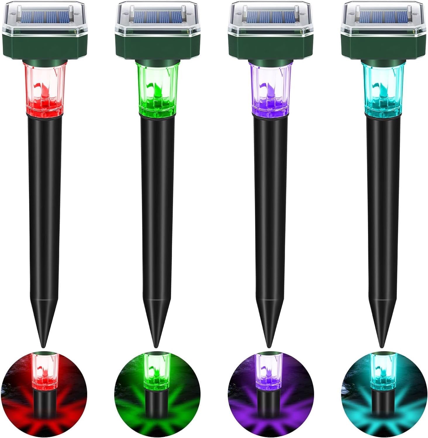 Kqiang 4-Pack Solar Ultrasonic Mole Repeller Outdoor Waterproof Sonic ...