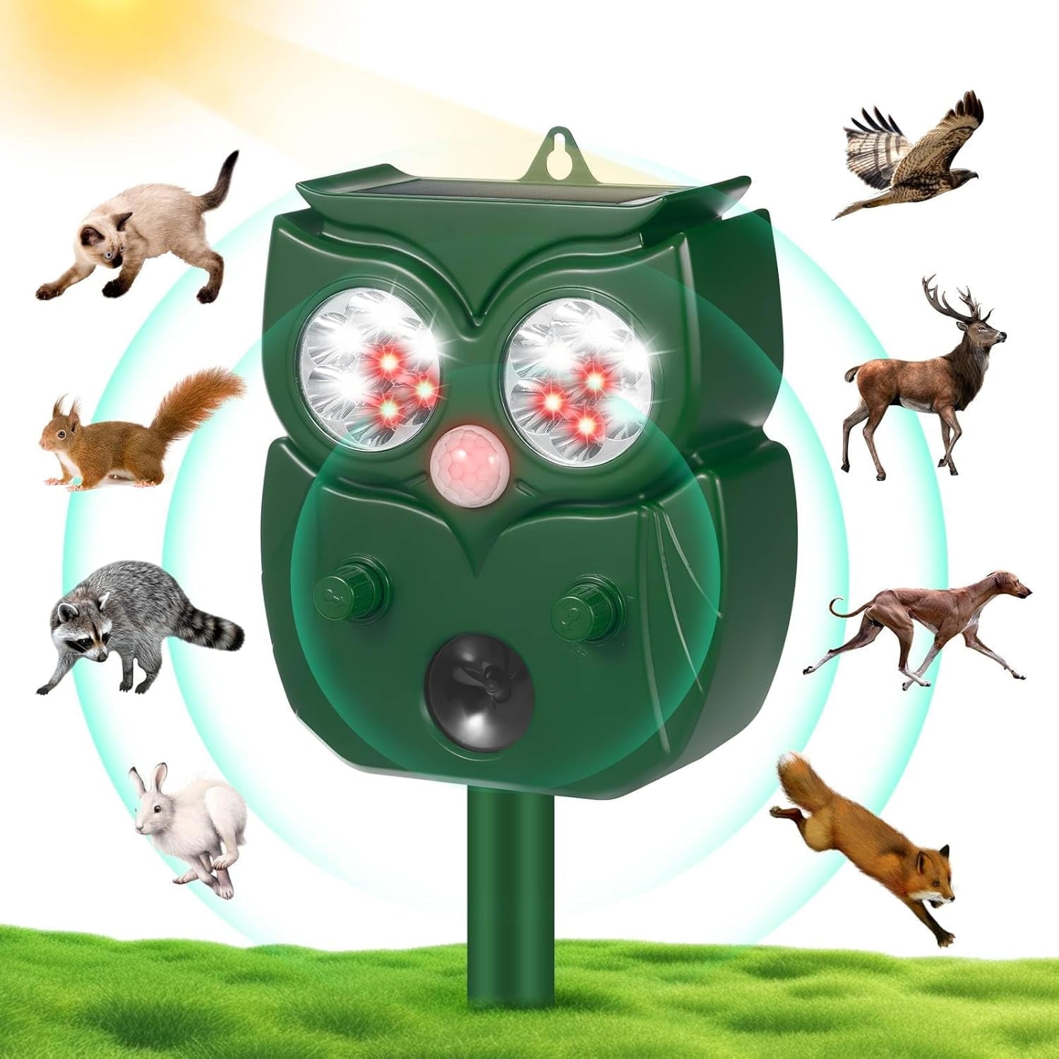 KingFurt Solar Ultrasonic in Repellent Defender Rat, Squirrel, Deer ...