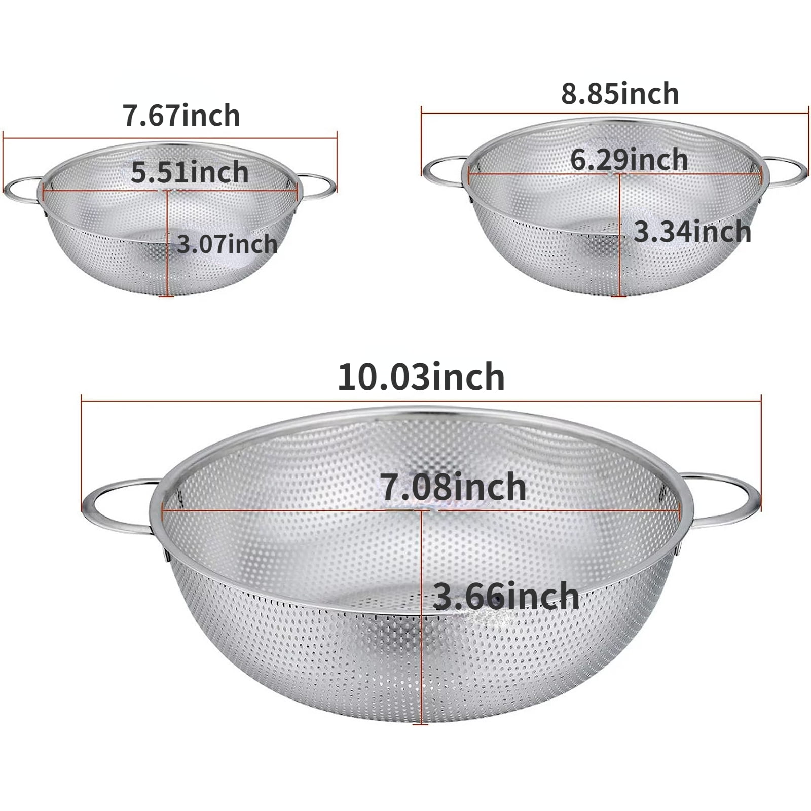 Kqpoinw 3Pcs Household Stainless Steel Mesh Colander with Handle Fruit ...