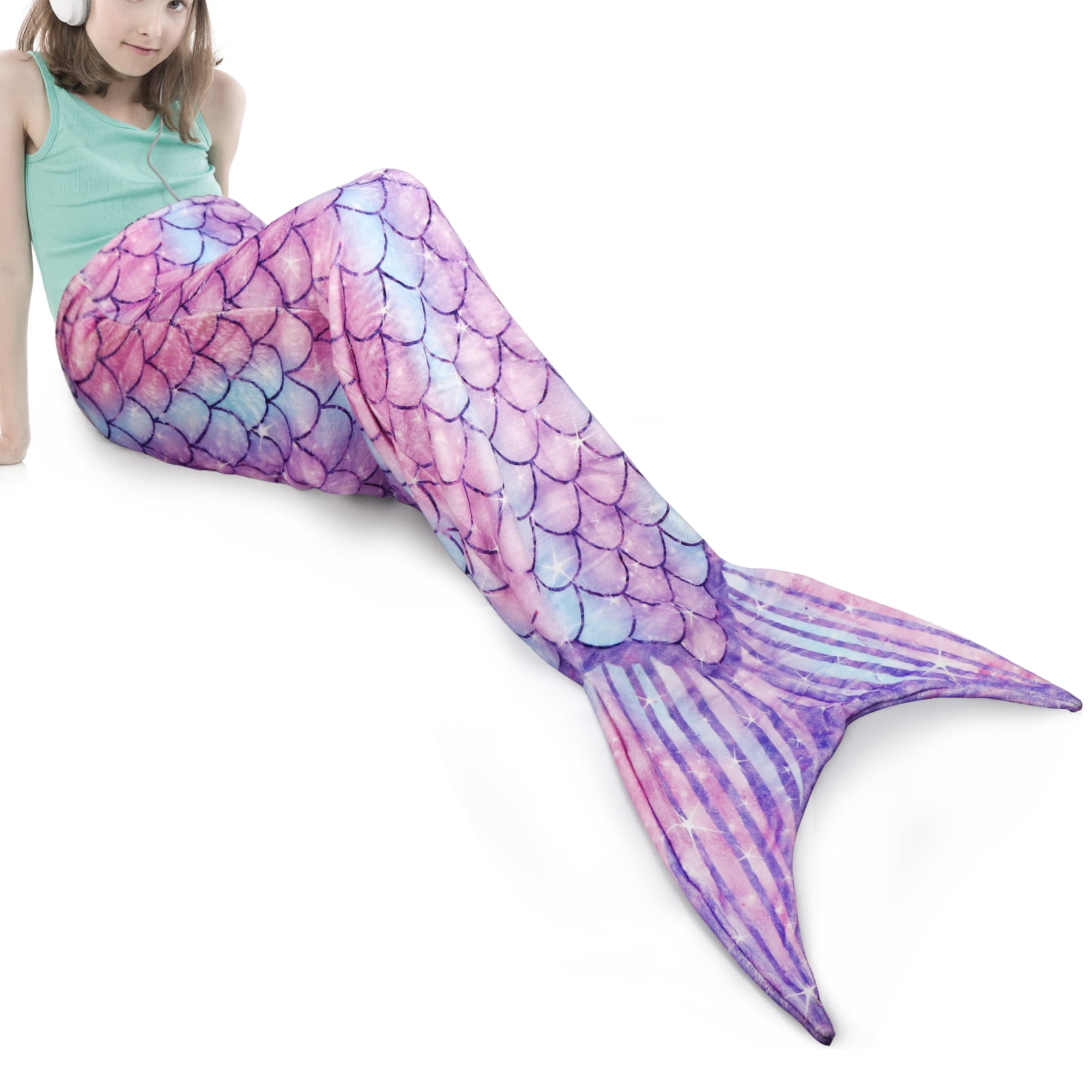 Kqpoinw Mermaid Tail Blanket,Soft Flannel Fleece Fish Scale Pattern All ...