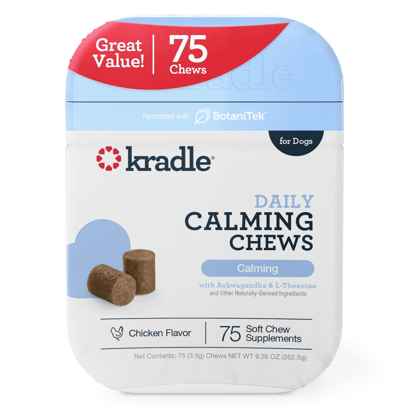 Kradle Calming Daily Soft Chews for Stress & Anxiety in Dogs, Chicken ...