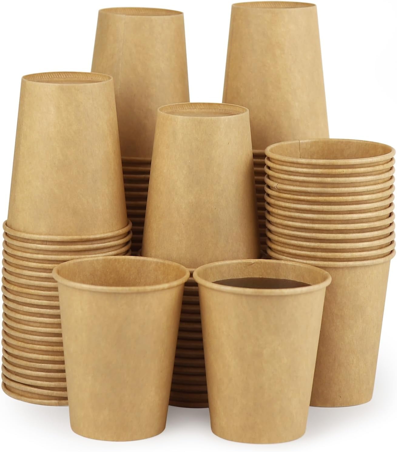 Kraft 100 Pack Paper Cups - 8 Oz Hot Compostable Cups for Coffee, Water ...