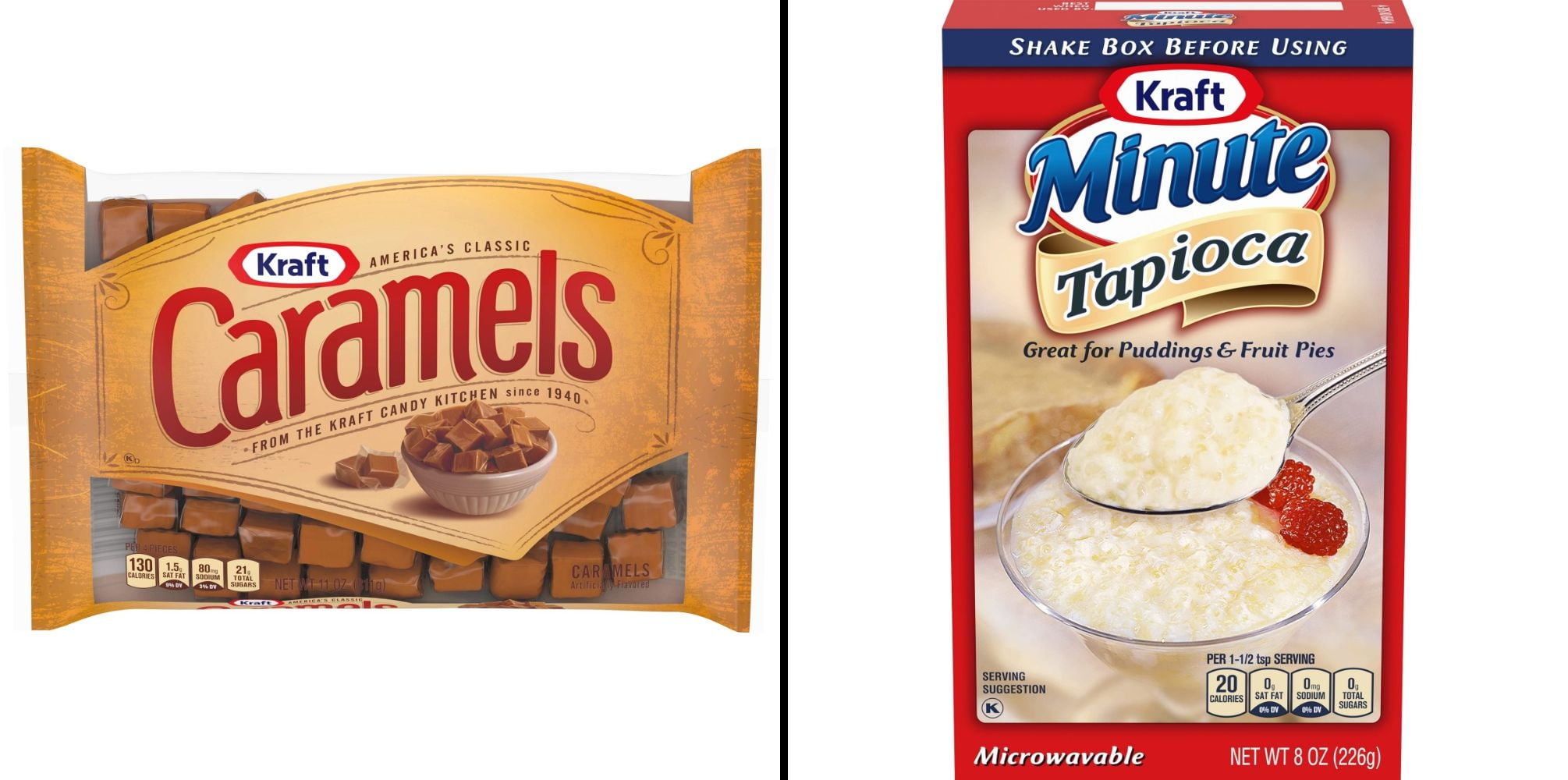 Kraft America's Classic Caramels 11 oz & Kraft Minute Tapioca 8 oz ...
