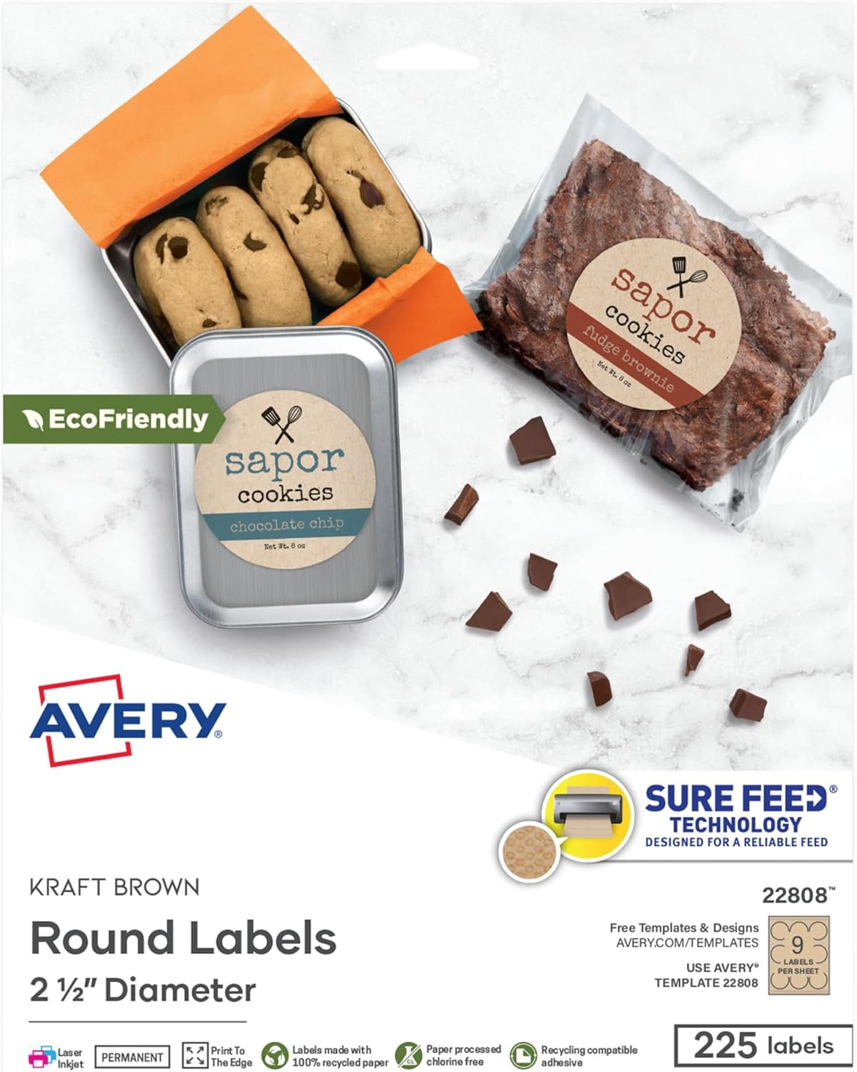 Kraft Brown Round Labels with Sure Feed Technology, 2.5" Diameter ...