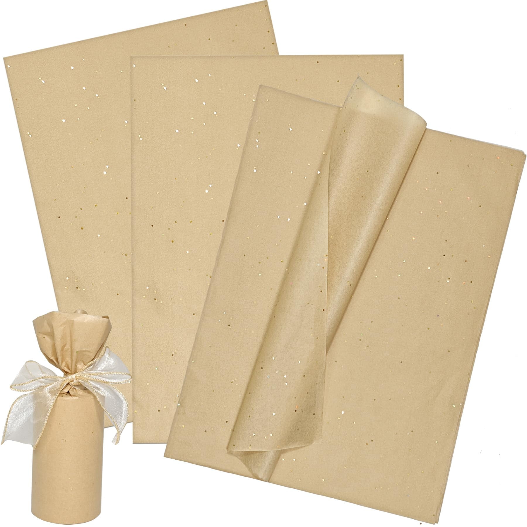 Kraft Brown Tissue Paper KEF16 with Sequins Sparkle Vintage Tan Gift ...