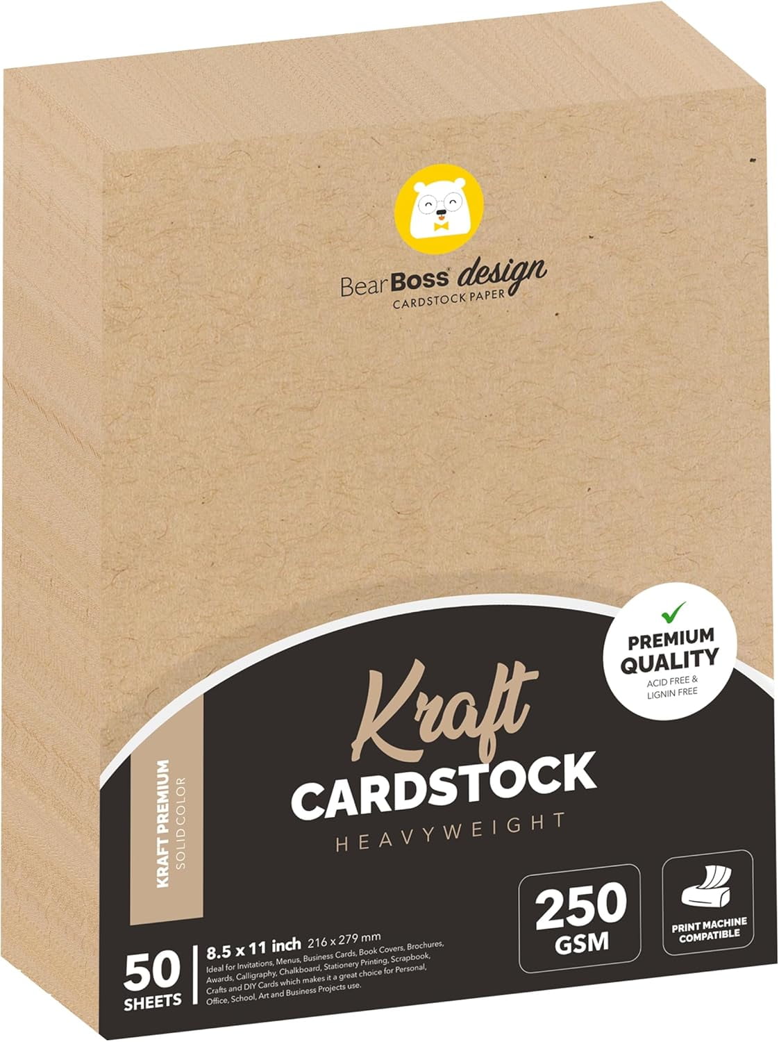 Kraft Cardstock Thick Paper 50 Sheets, 8.5" x 11" Heavyweight 92lb ...