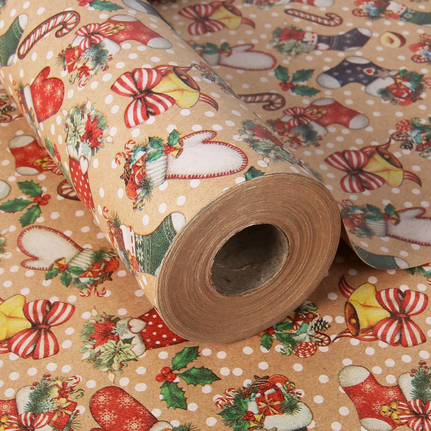 Kraft Christmas Wrapping Paper Jumbo Roll, Christmas Stockings Candy ...