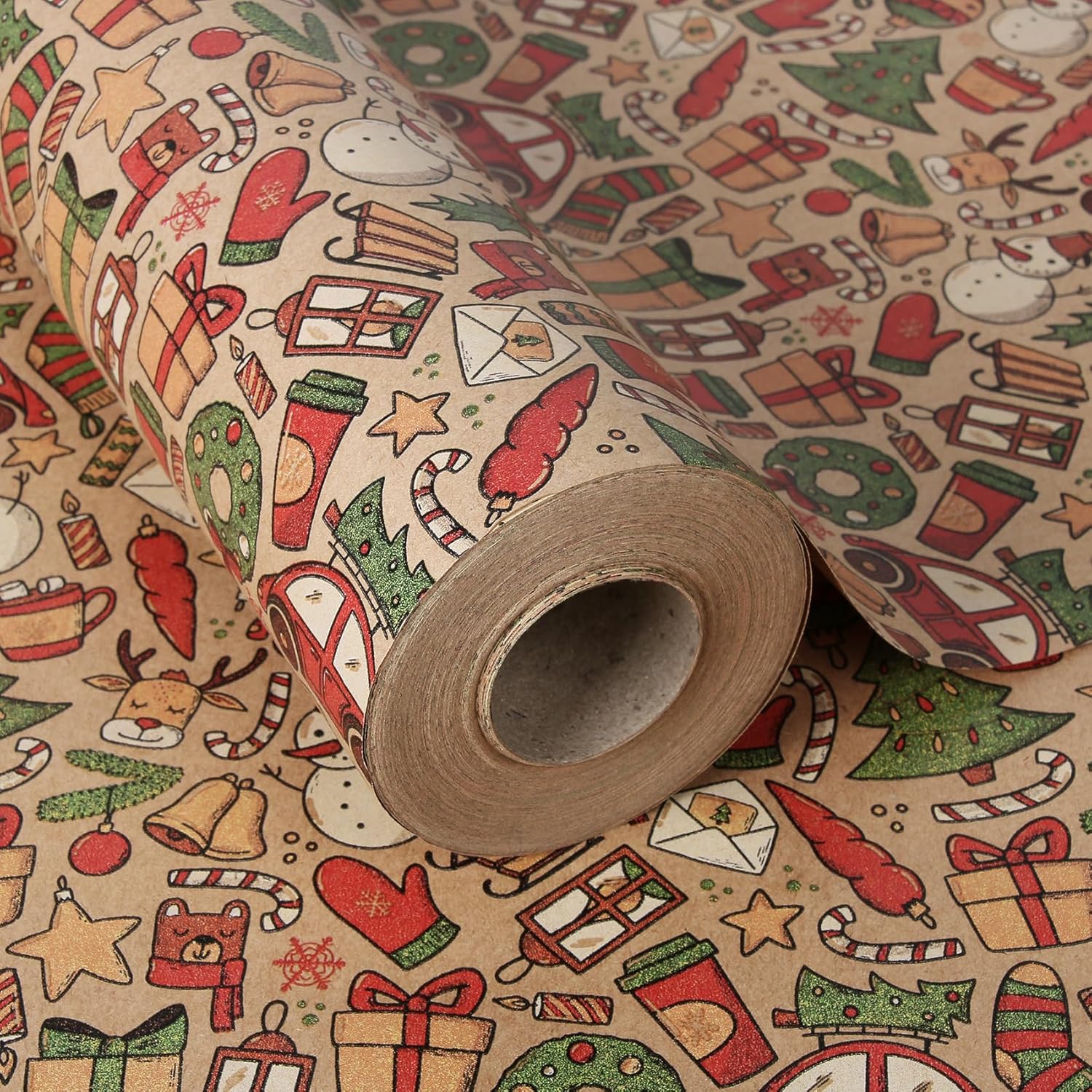 Kraft Christmas Wrapping Paper Jumbo Roll, Christmas Stockings Candy ...