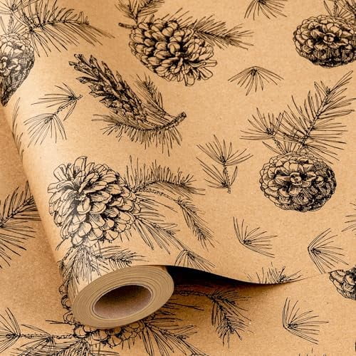 Kraft Christmas Wrapping Paper, Pine Cone Wrapping Paper, Recycled ...