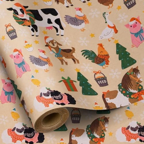 Kraft Christmas Wrapping Paper Roll - Mini Roll - Christmas Animals ...