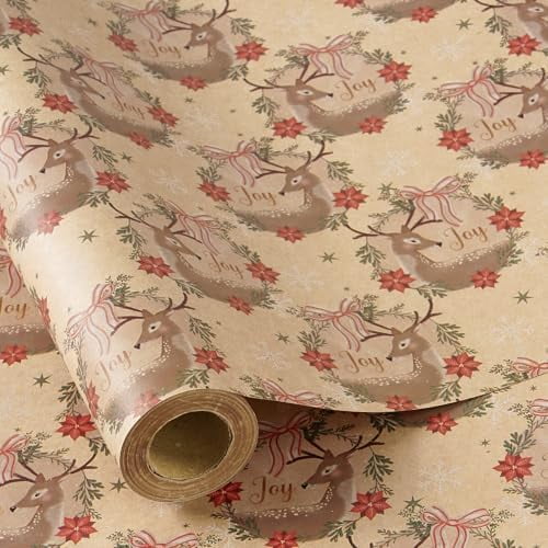 Kraft Christmas Wrapping Paper Roll, Mini Roll, Reindeer Wreath and ...