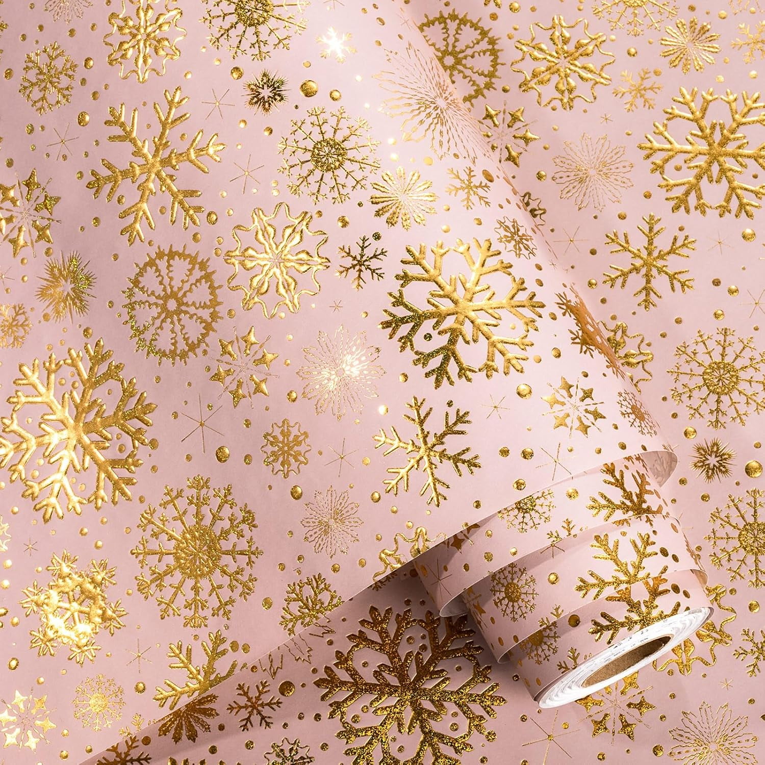 Kraft Christmas Wrapping Paper,Snowflake Metallic Gold Embossed Foil ...