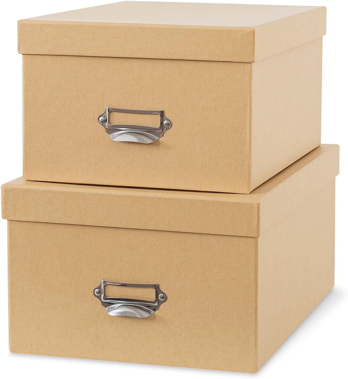 Kraft Decorative Cardboard Storage Boxes with Lids, Set of 2 Stacking ...