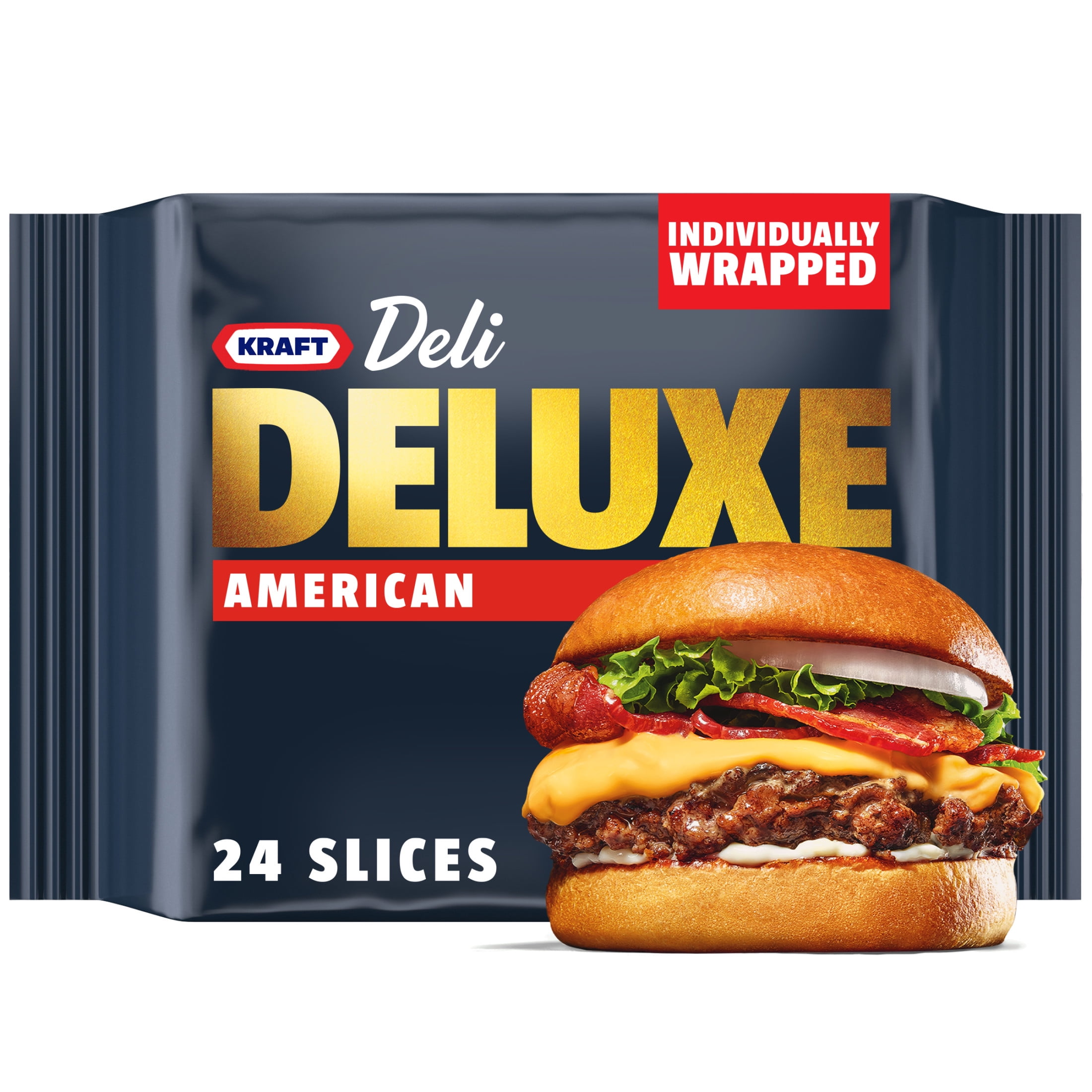 Kraft Deli Deluxe American Cheese Wrapped Slices, 24 Ct Pk - Walmart.com
