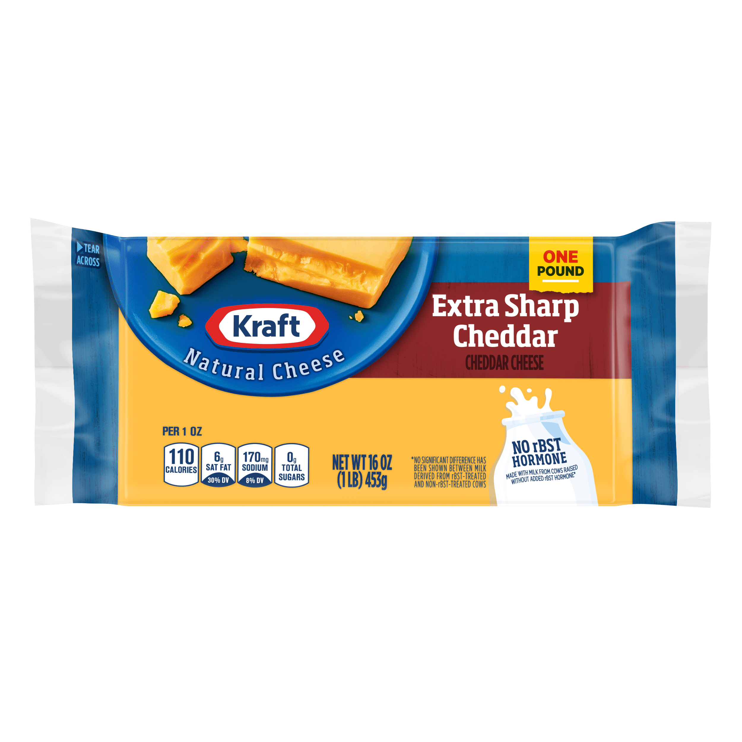 Kraft Extra Sharp Cheddar Natural Cheese Block 16 oz Vacuum Packed ...