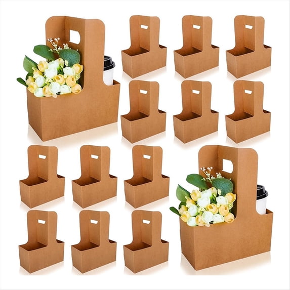 Kraft Flower Gift Bags 25Pcs Drink Carrier with Handle to 2 Cup ...
