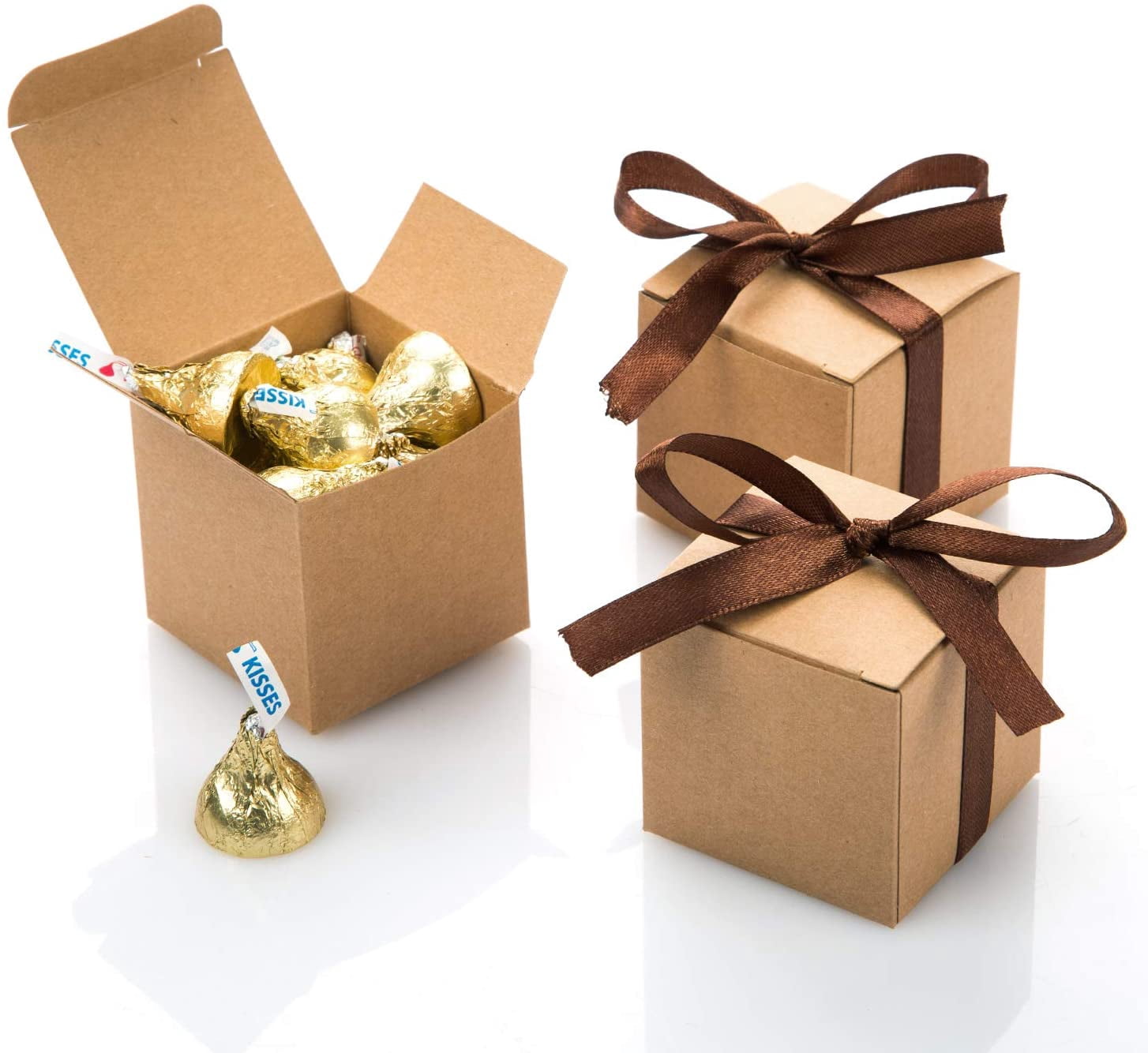 Kraft Gift Candy Box Bulk 2x2x2 inches with Brown Ribbon Party Favor ...