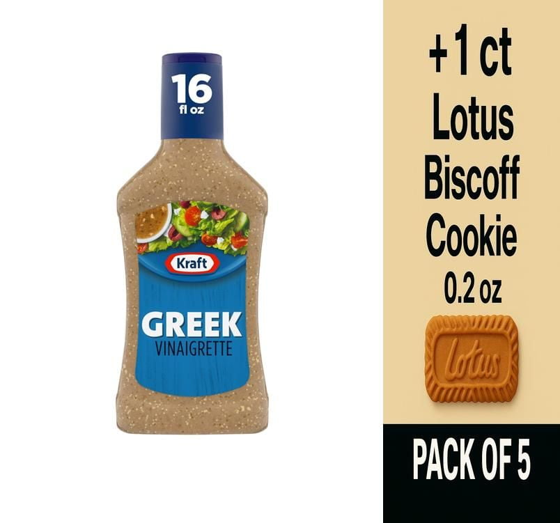 Kraft Greek Vinaigrette Salad Dressing 16 fo - Pack of 5 & Lotus Biscoff Cookie - 0.2 Oz - 1 ct ...