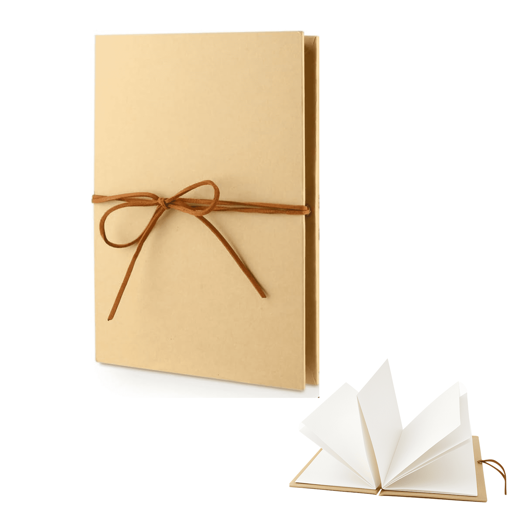 Kraft Hardcover Scrapbook with Ribbon Tie, Accordion Fold White Paper ...
