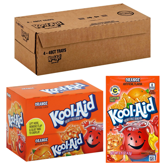Kool-Aid Orange Beverage, Unsweetened, Bulk 192 Packets, 4 Box Case ...