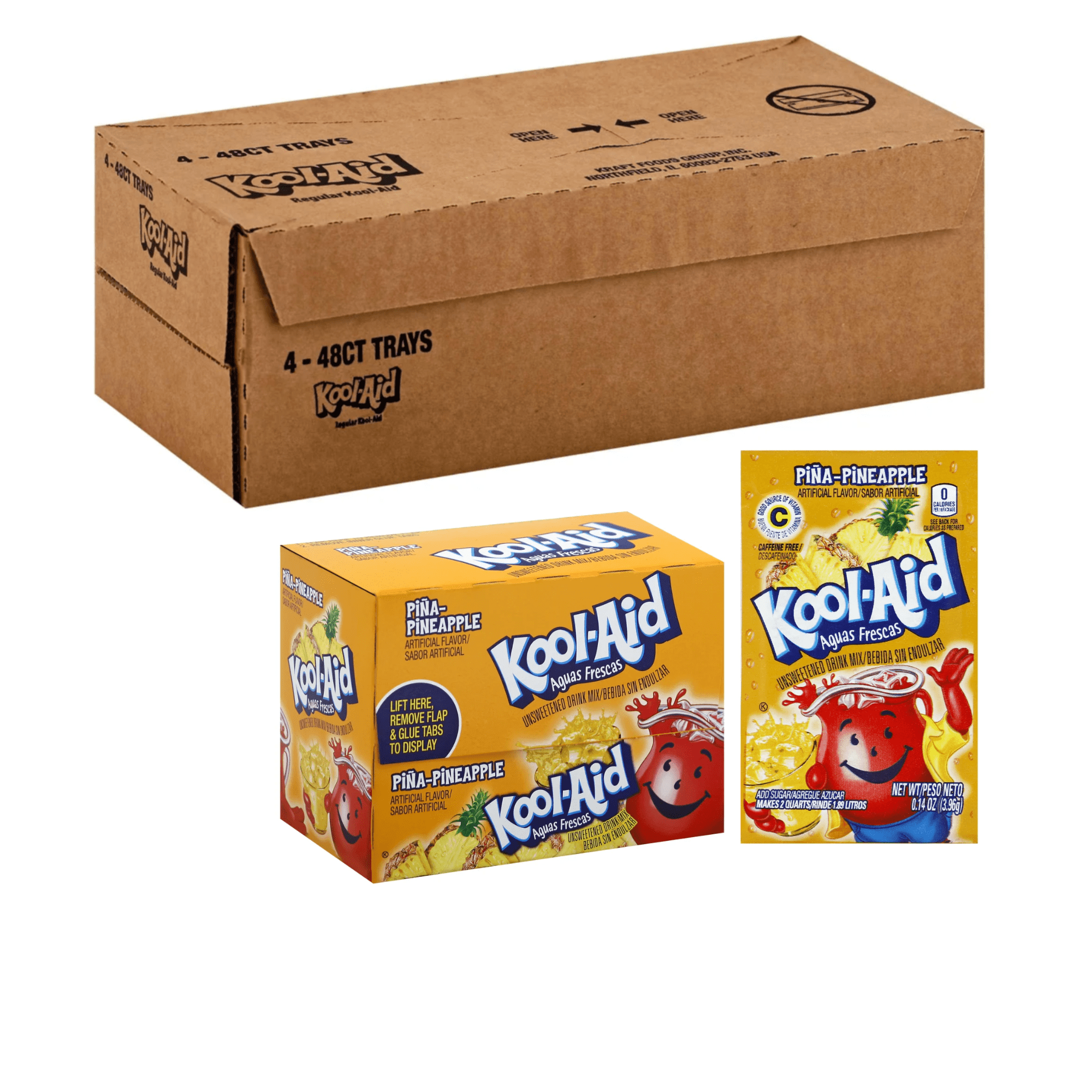 Kool-Aid Pina Pineapple Drink Mix, Unsweetened, 192 Packets, 4 Box Case ...