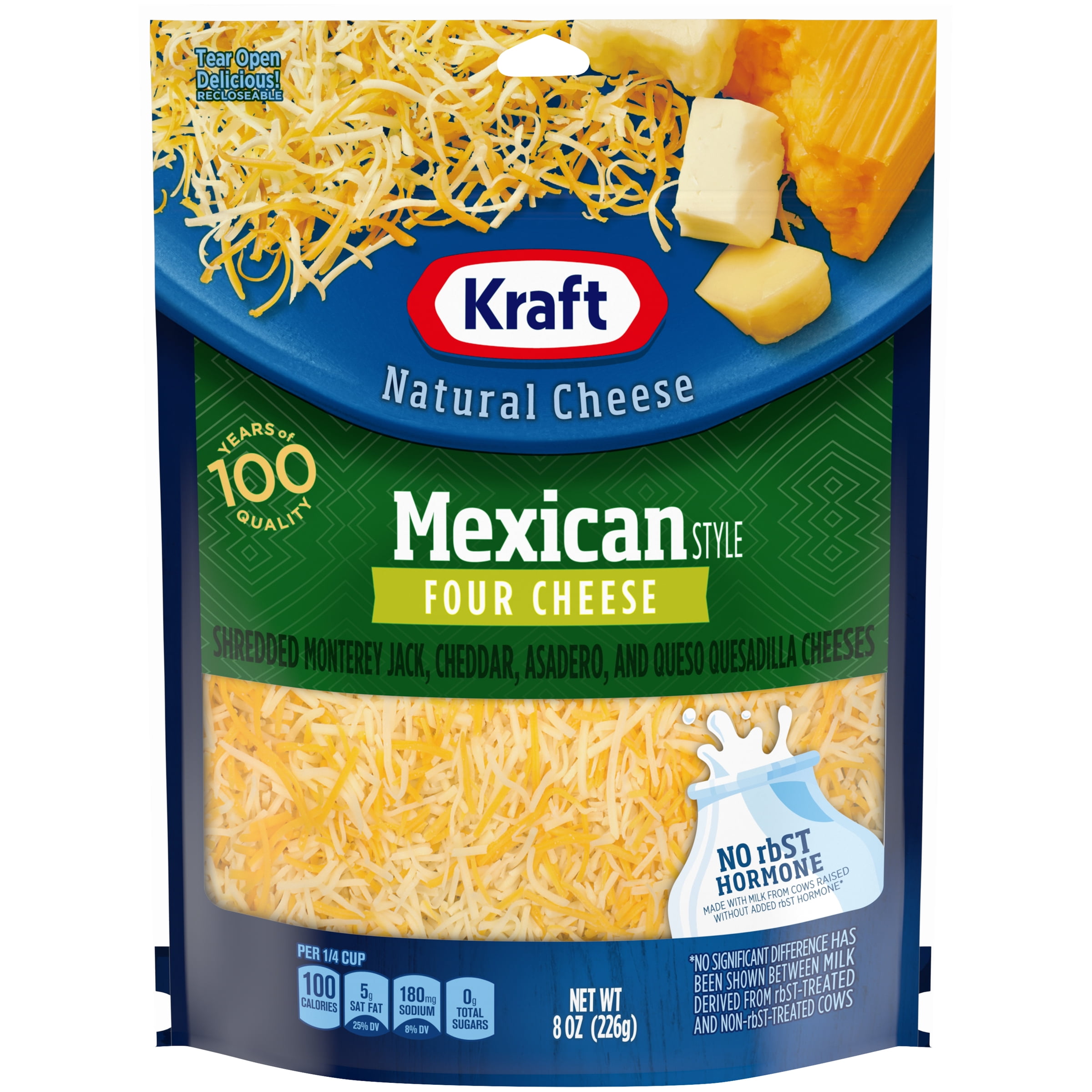 Kraft Mexican Style Four Cheese Blend Shredded Cheese, 8 oz Bag ...