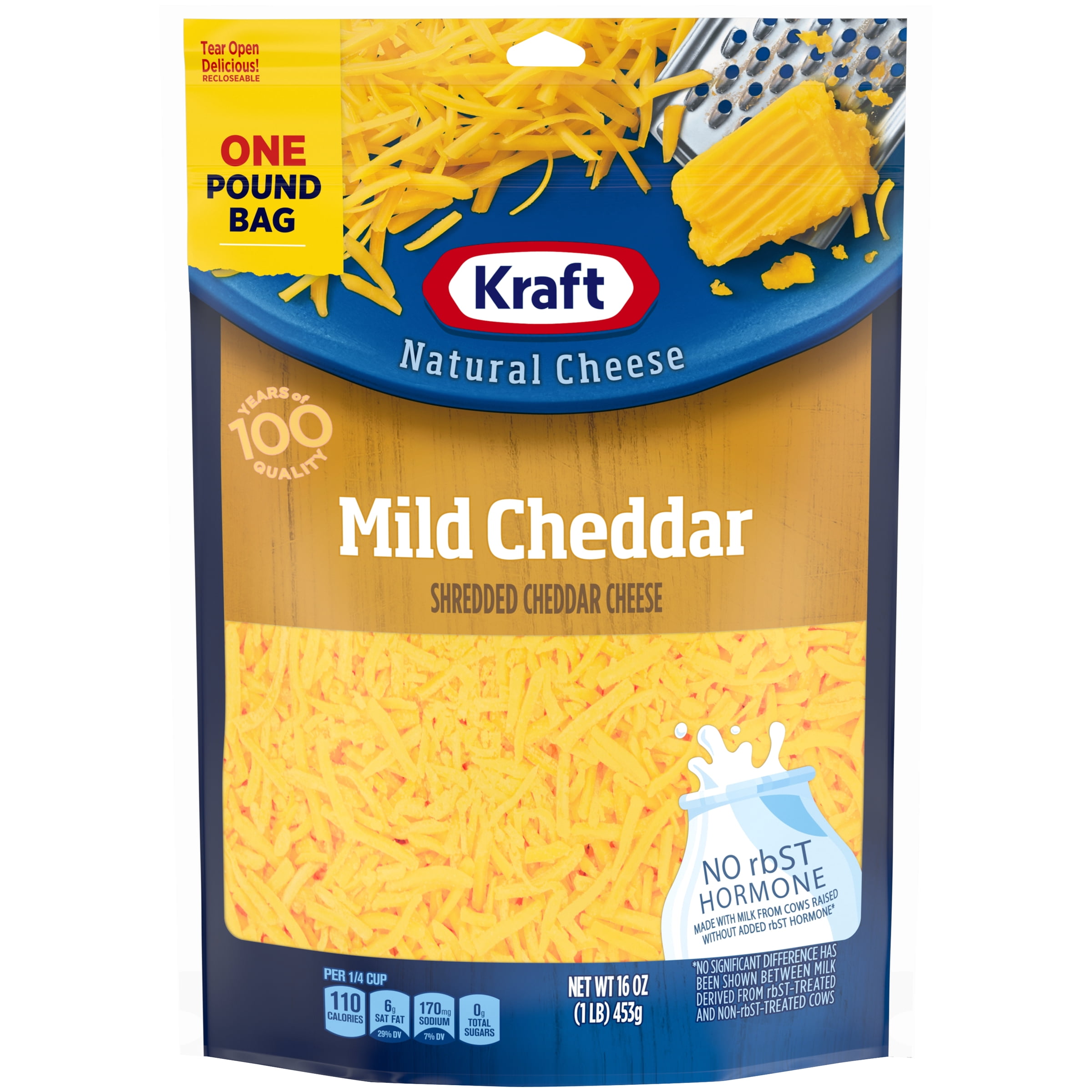 Kraft Mild Cheddar Shredded Cheese, 16 oz Bag - Walmart.com
