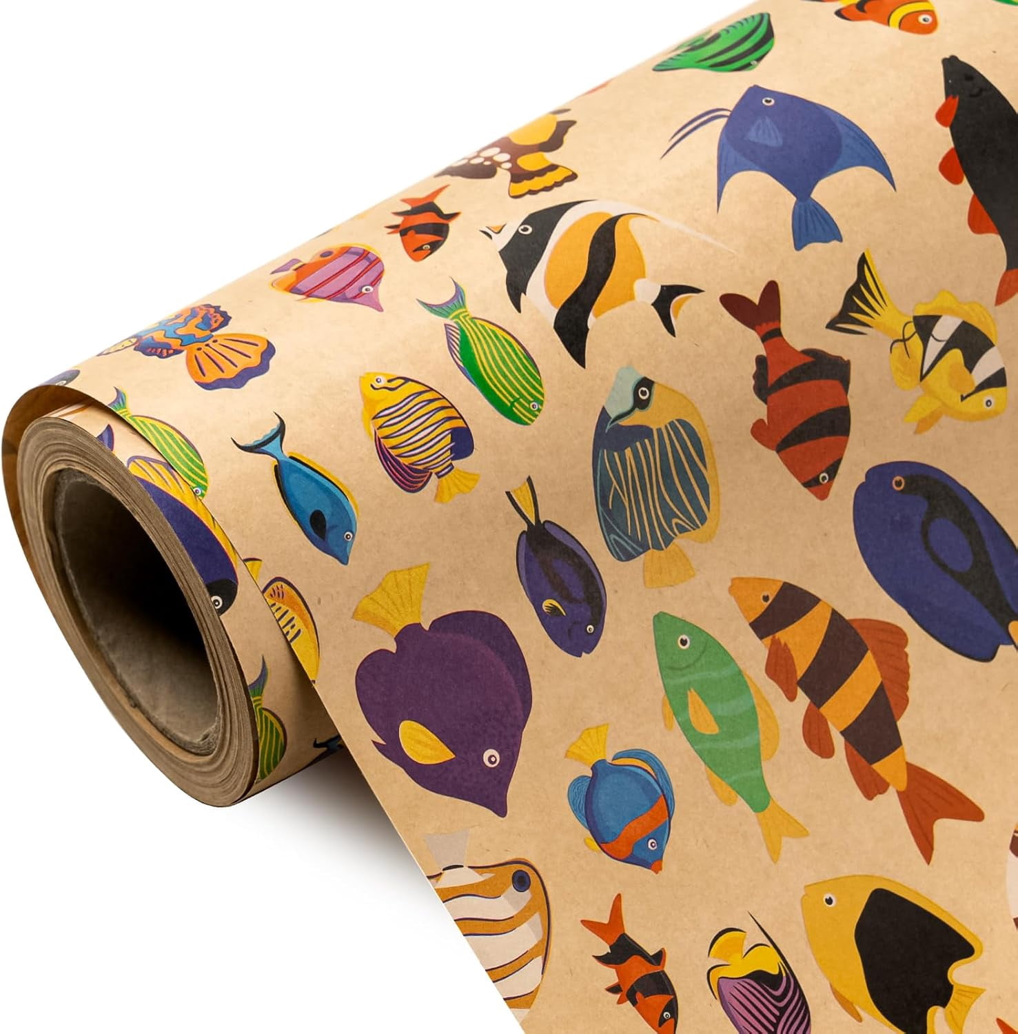 Kraft Ocean Fish Wrapping Paper Roll - Mini Roll - 17 Inch x 16.5 Feet ...