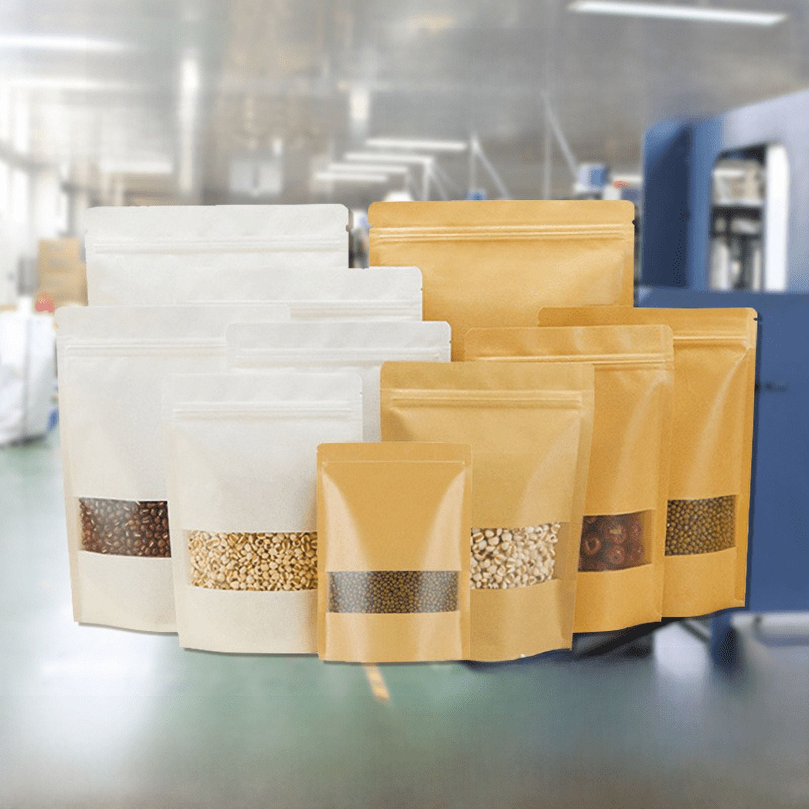 Kraft Paper Bag Window Opening Self-standing Bag Storage Frosted ...