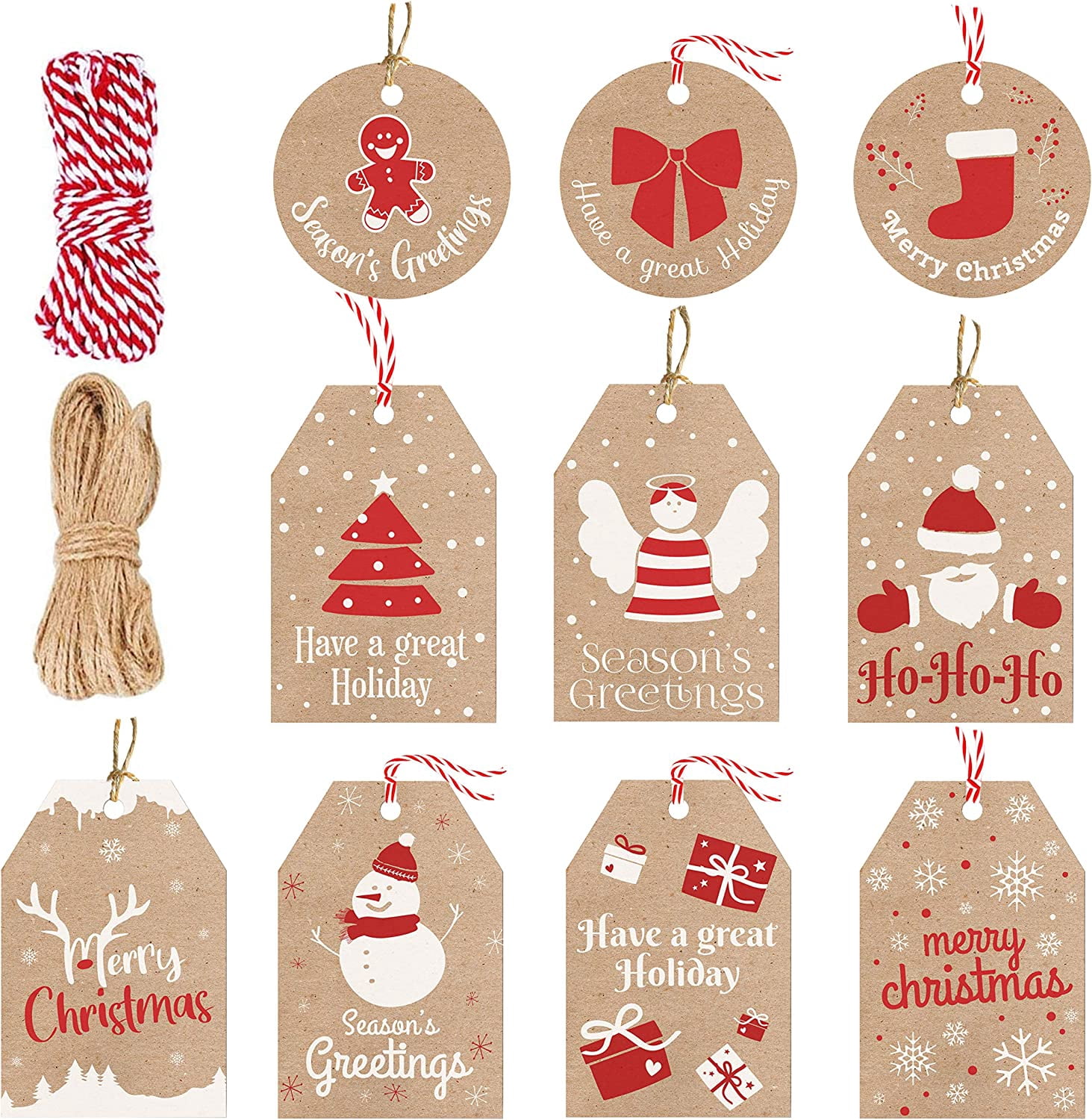 Kraft Paper Christmas Tags with Twine 100Pc Great for Labeling Wrapping ...